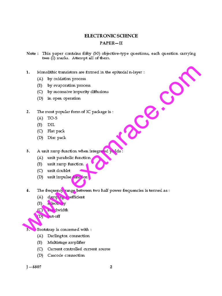 CBSE UGC NET Electronic Science Paper 2 June 2007 | PDF | Electronics ...