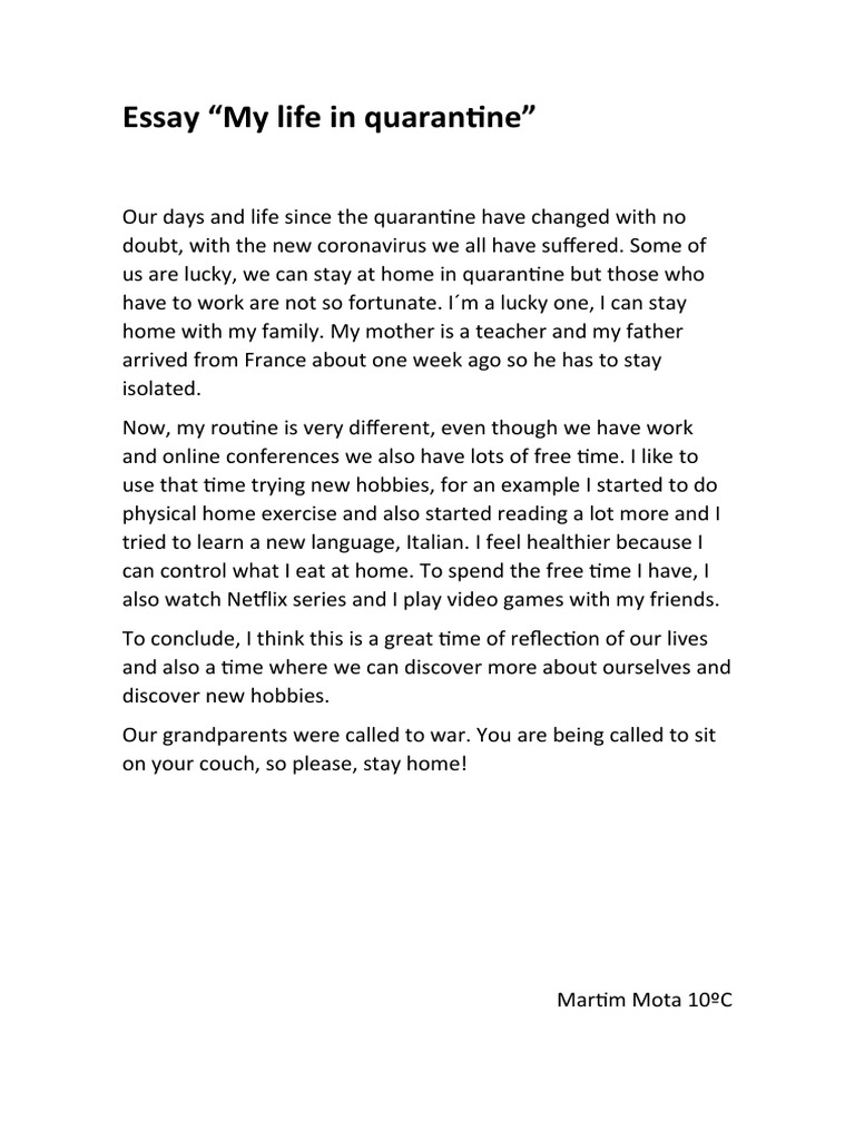 Essay "My Life in Quarantine" | PDF