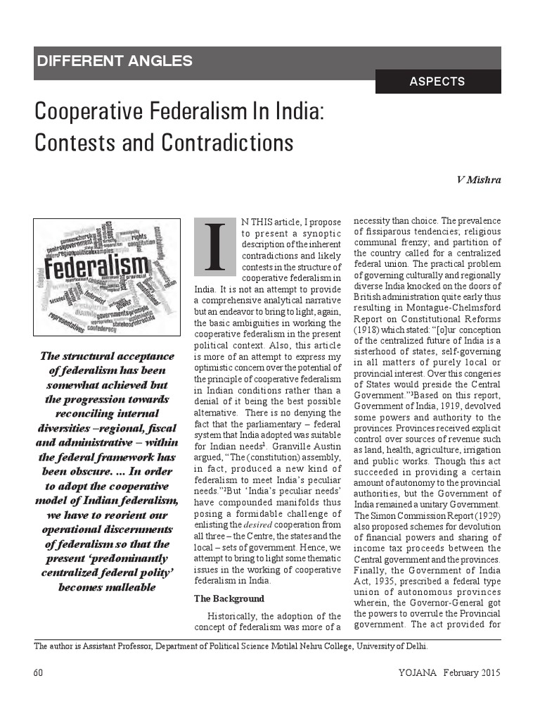 Cooperative Federalism in India | PDF | Federalism | Federation