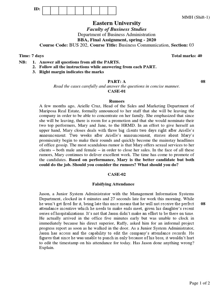 Final Assignment BUS COM Eastern 2020 PDF | PDF | Communication