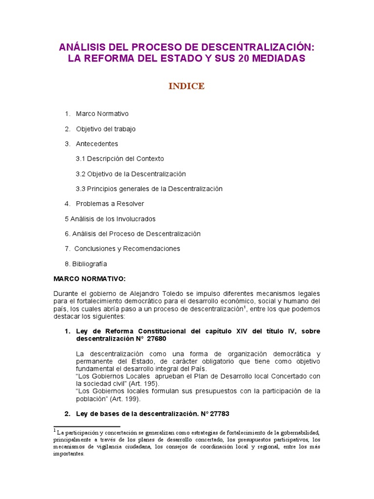 Analisis Del Proceso Descentralización Del Perú Pdf Estado