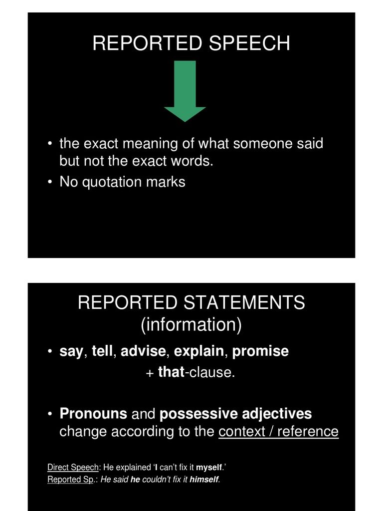Reported Speech | PDF | Perfect (Grammar) | Semantic Units
