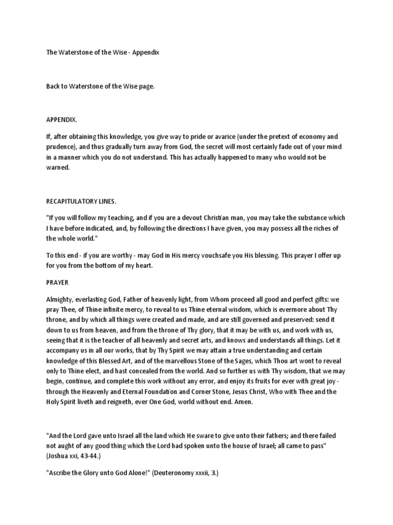 The Sophic Hydrolith Appendix | PDF | Wisdom | God