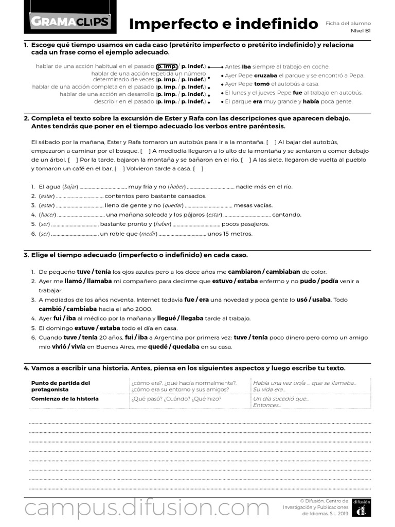 Imperfecto Indefinido Ficha Alumno-1 | PDF