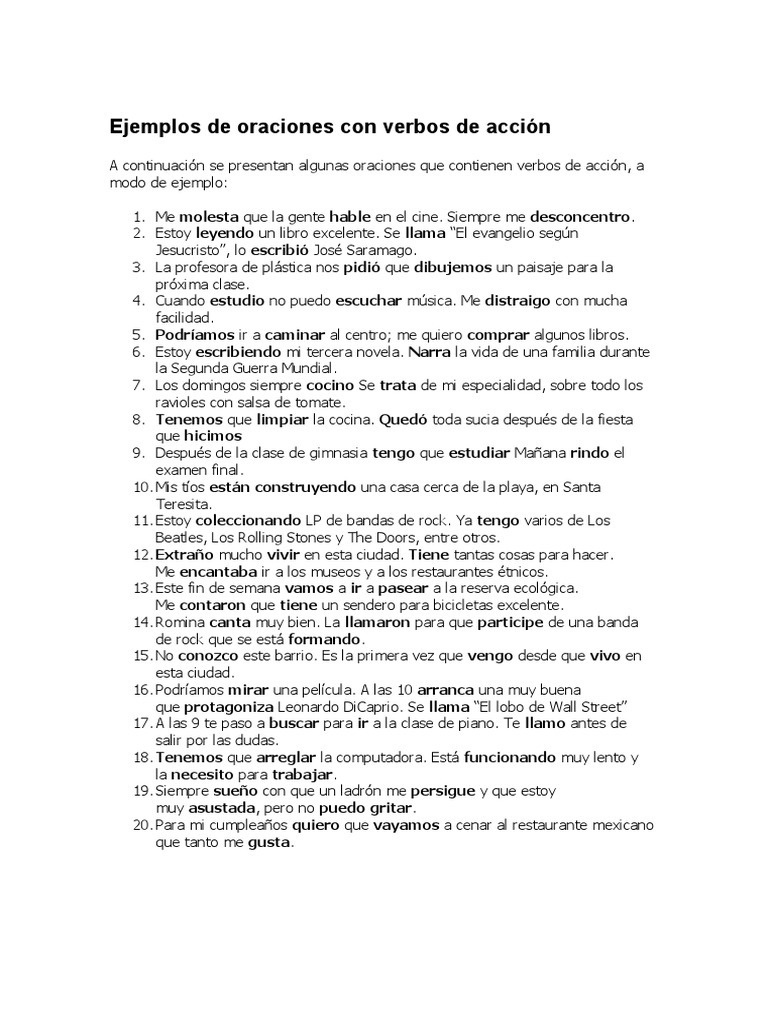 Oraciones con verbos de acción | PDF | Entretenimiento (general)