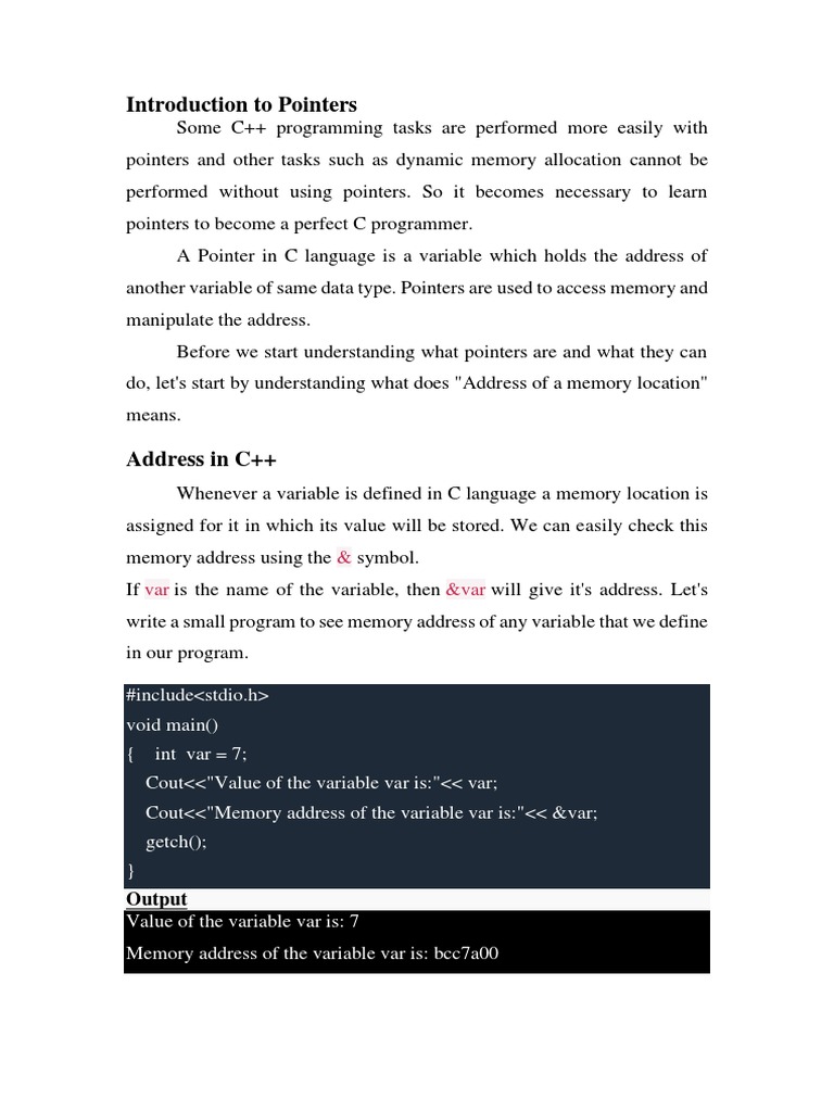 Introduction To Pointers Pdf Pointer Computer Programming