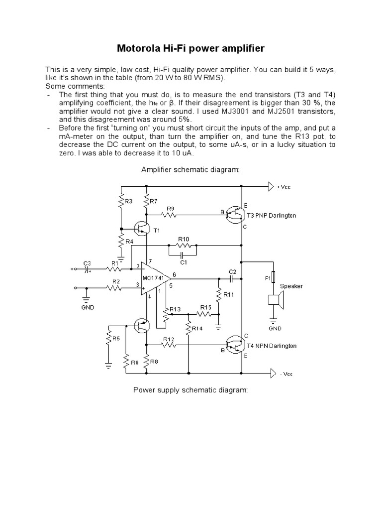 Motorola Amp | Download Free PDF | Amplifier | Bipolar Junction Transistor