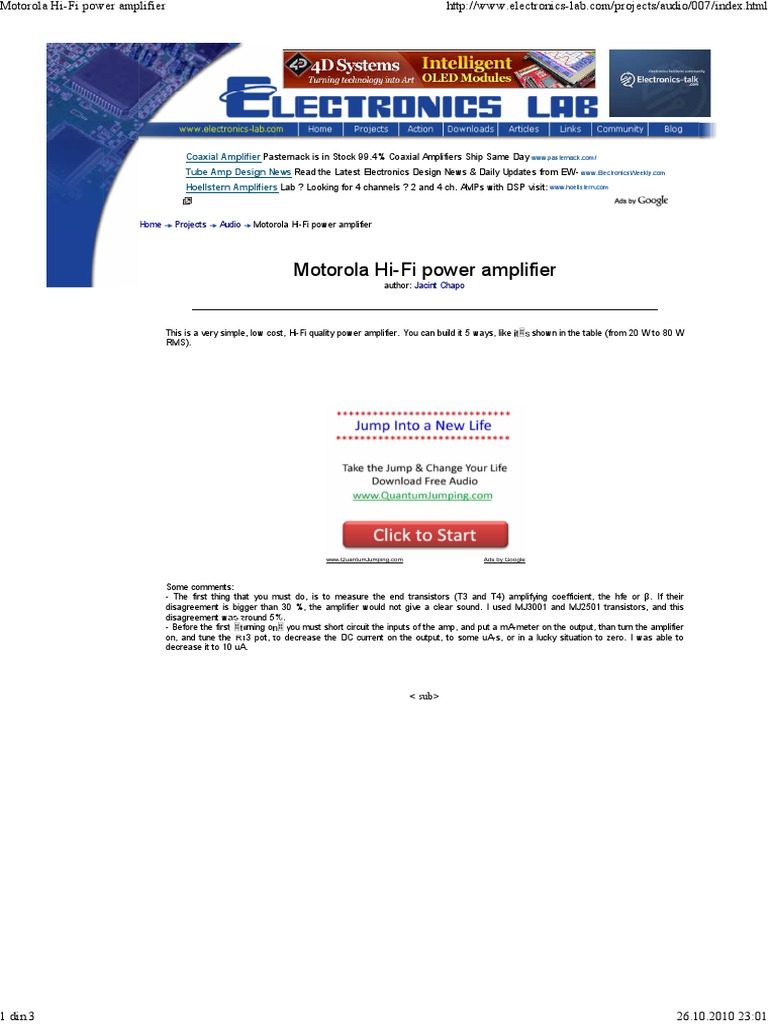 Motorola Hi-Fi Power Amplifier PDF | PDF | Amplifier | Audio Electronics