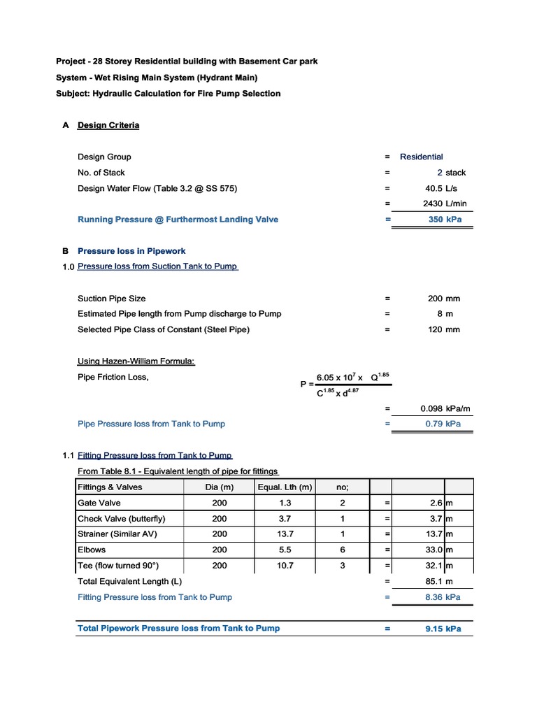 Fire Pump Hydraulic Calculations for Design | PDF | Pump | Pressure