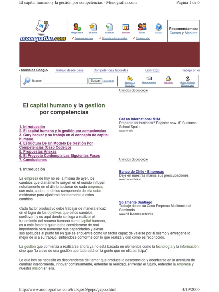 Capital Humano y Gestion Por Competencias PDF | PDF | Capital humano | Gestión de recursos humanos