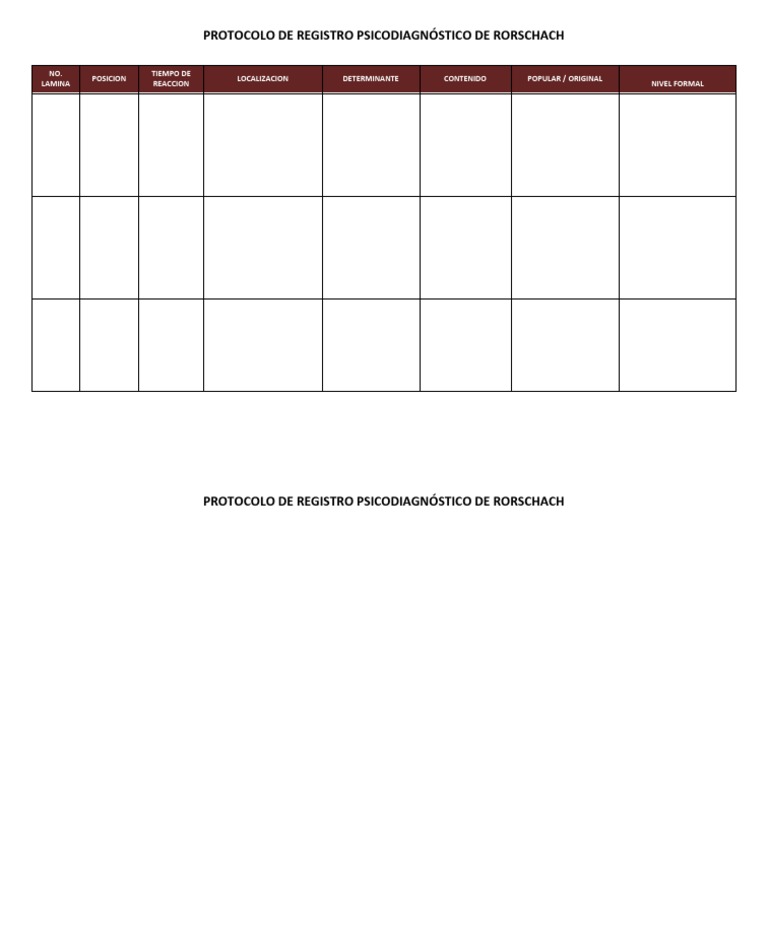 Protocolo de Registro Rorschach | PDF