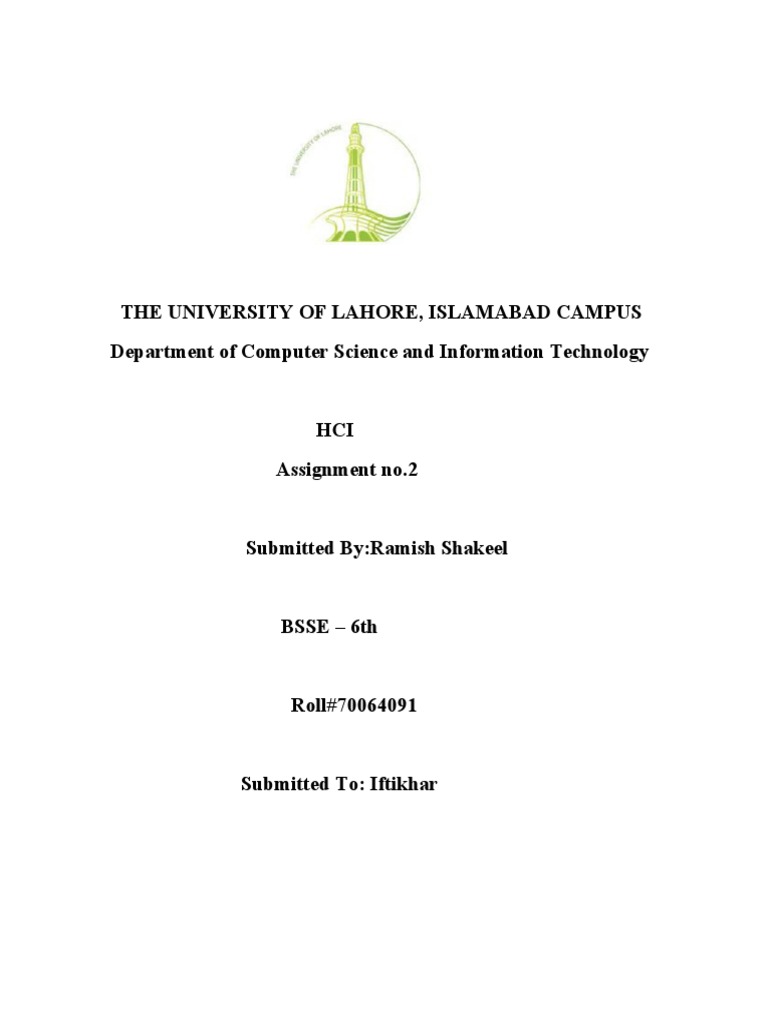 HCI Assignment 2.docx Ramish | PDF | Human–Computer Interaction | User Interface