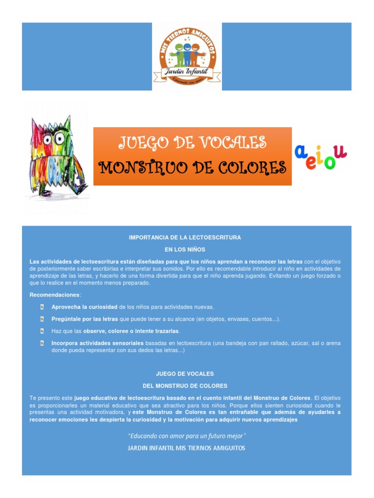 Las Vocales, El Monstruo de Colores | PDF