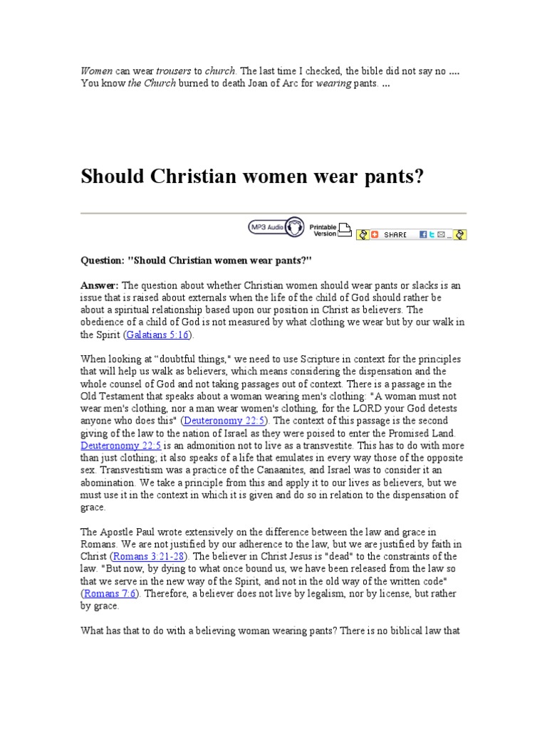 Women Can Wear Trousers To Church | PDF | Modesty | Trousers
