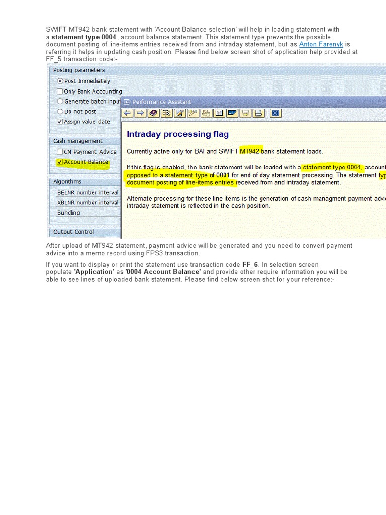 SWIFT MT942 Bank Statement With | PDF
