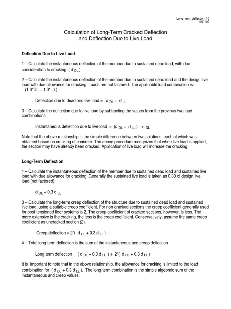 Calculation of Long-Term Cracked Deflection and Deflection Due To Live ...