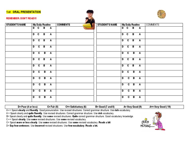 Project 1st Oral Presentation - Evaluation | PDF | Vocabulary | Symbols