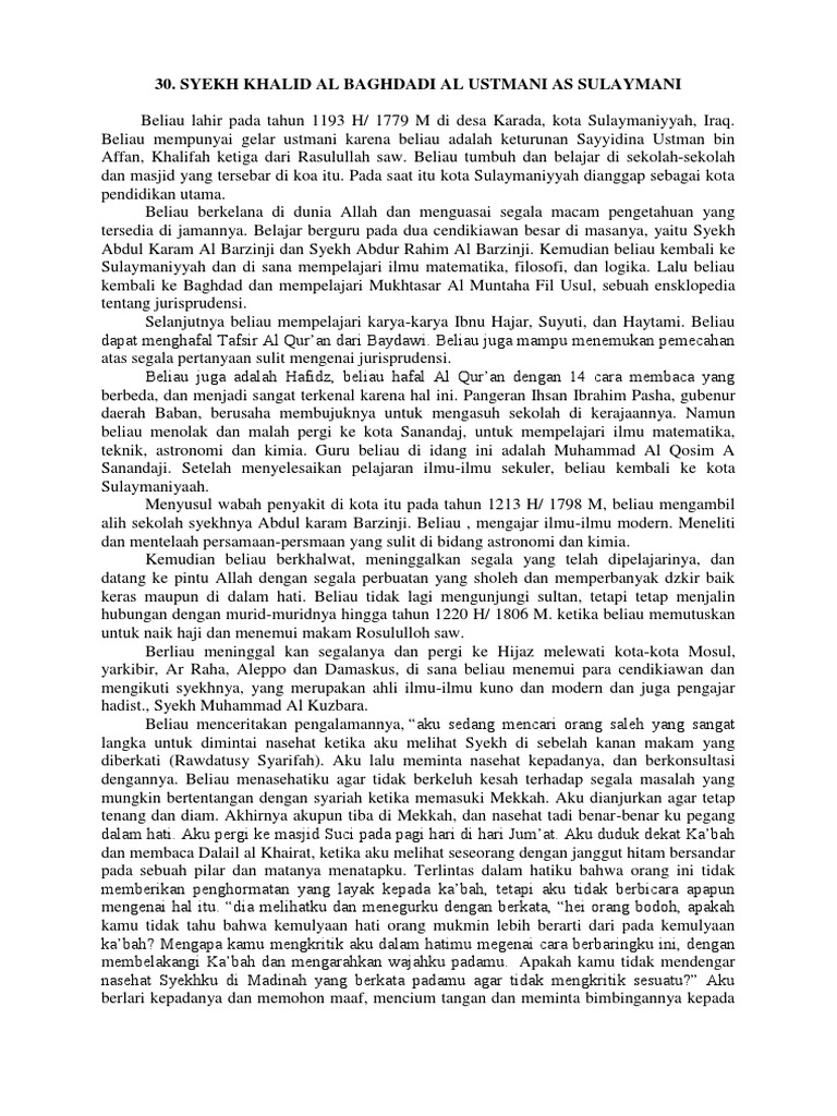 Syekh Khalid Al Baghdadi Al Ustmani As Sulaymani | PDF