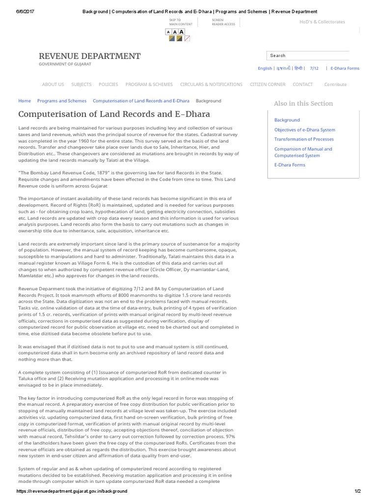 Background - Computerisation of Land Records and E-Dhara - Programs and ...