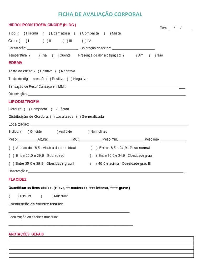 Ficha Anamnese Corporal | PDF