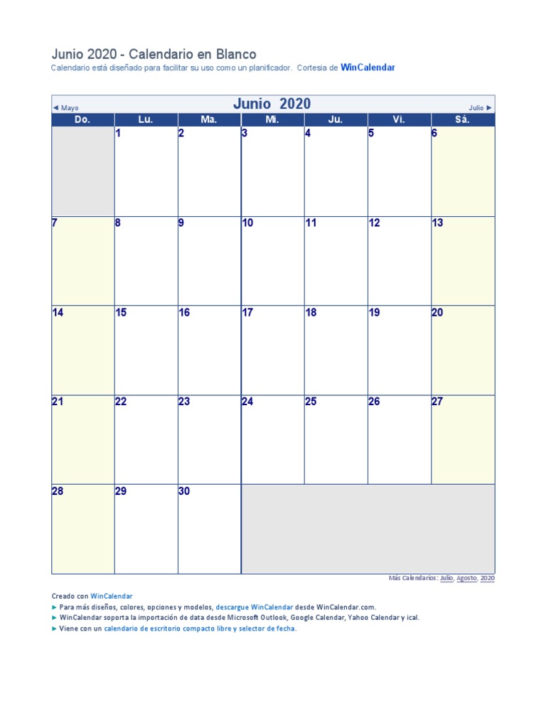 Calendario Junio 2020 | PDF