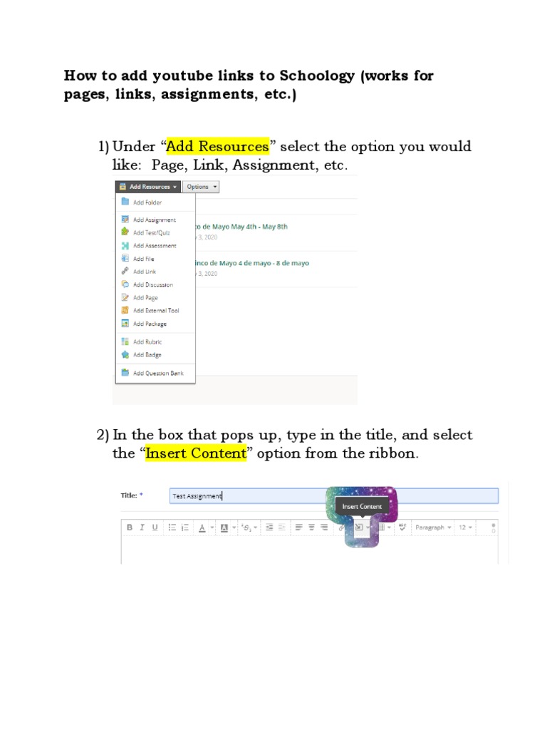 Add YouTube Links to Schoology Guide | PDF