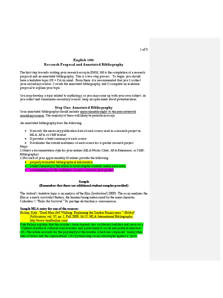 Annotated Bibliography and Research Proposal Assignment | PDF ...