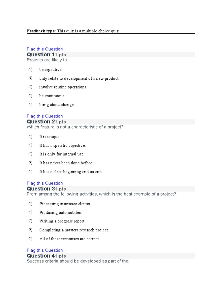 Quiz Answers | PDF | Project Management | Question