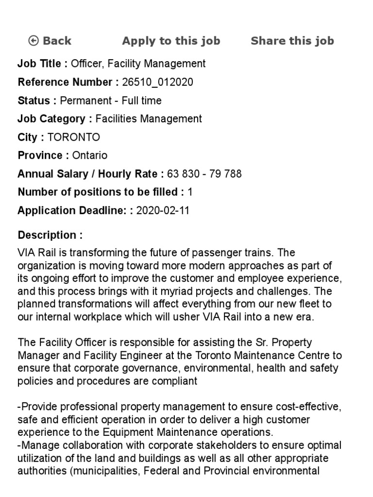 Facility Management Officer Job | PDF | Occupational Safety And Health ...
