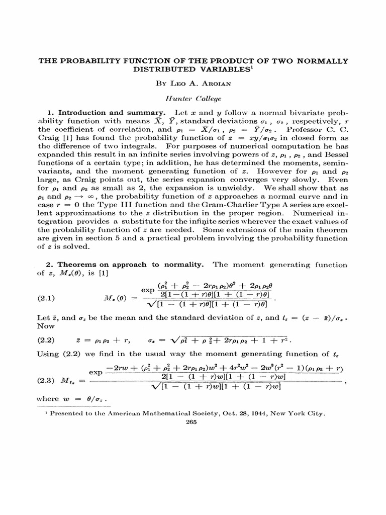 Aeroian - The Probabability Function of The Product of Two Normally ...