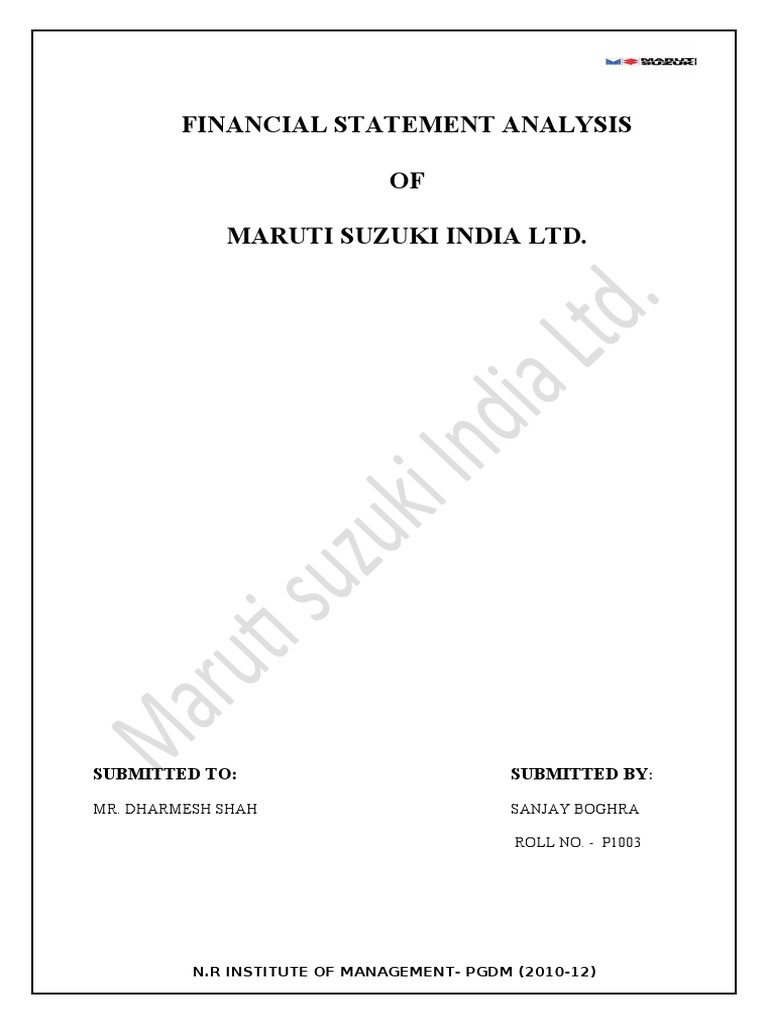 Financial Statement Analysis OF Maruti Suzuki India LTD.: Submitted To ...
