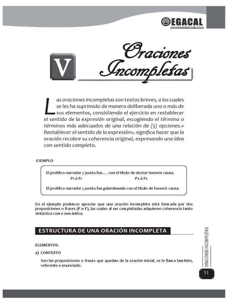 Practica de Oraciones Incompletas PDF | PDF