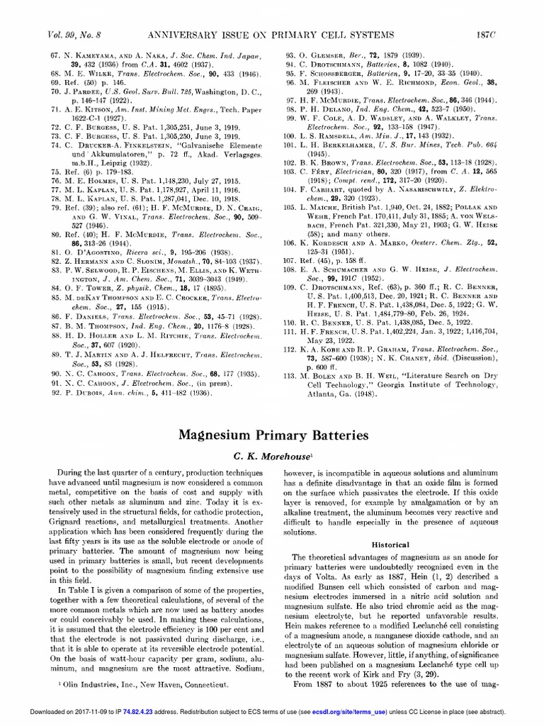 Magnesium Primary Batteries: A Review of the History and Advancement of ...