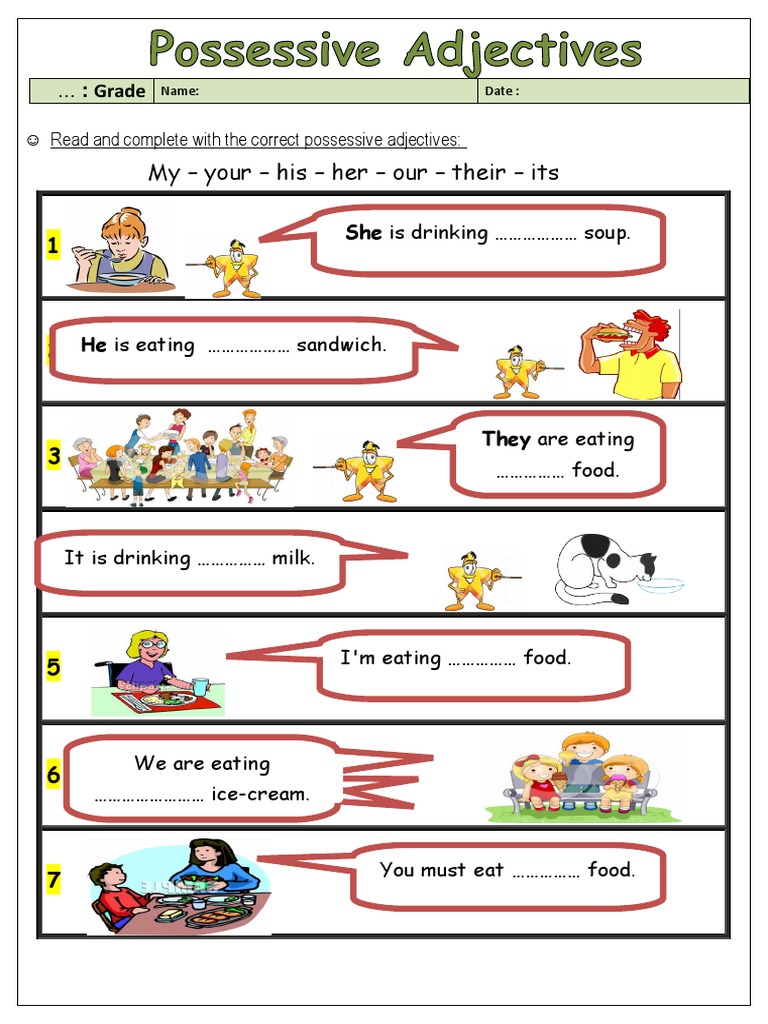 Grade homework possessive adjectives | PDF