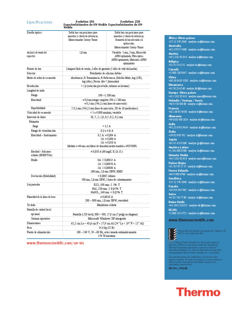 Espectrofotometro Evolution 201 220 Cat Esp-9 | PDF ...