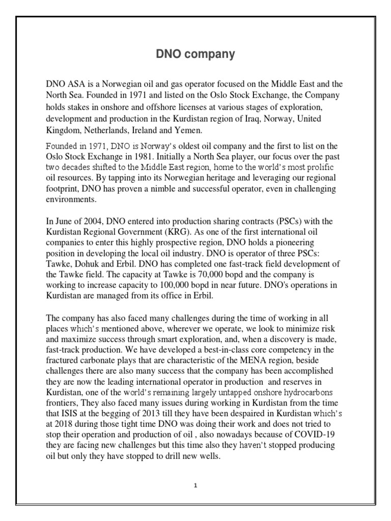 DNO Company | PDF | Chemical Process Engineering | Petroleum Industry