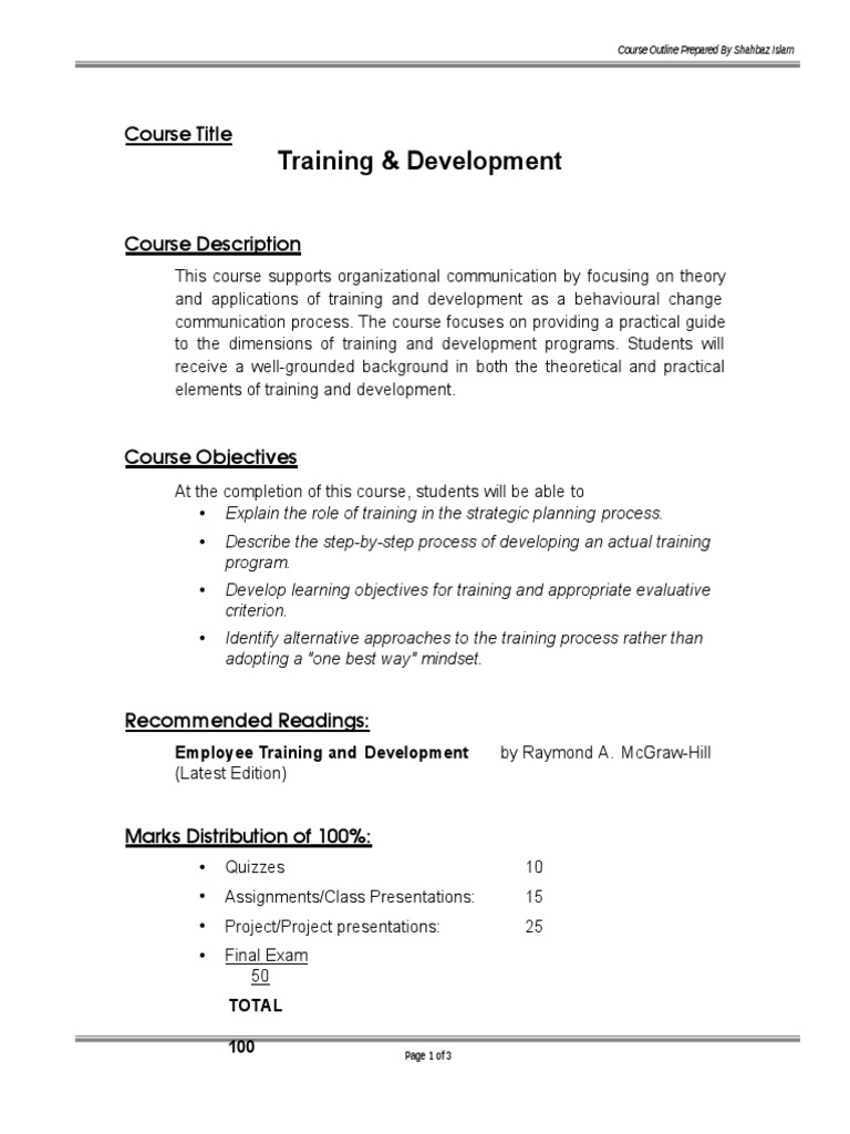 Training & Development Course Final | PDF | Needs Assessment ...