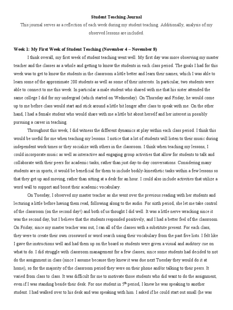 Student Teaching Journal | PDF | Classroom | Teachers