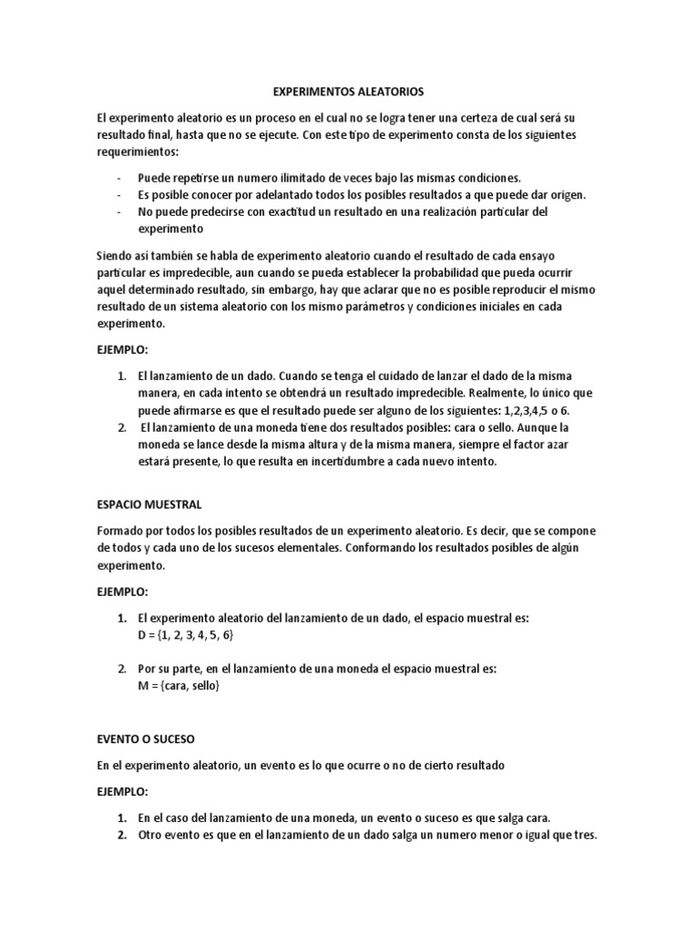 Experimentos Aleatorios | PDF | Aleatoriedad | Teoría de la medida