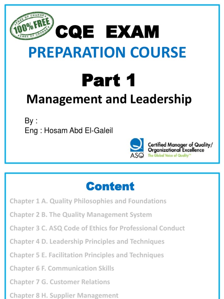 Cqe Exam: Preparation Course | PDF | Quality Management | Empowerment