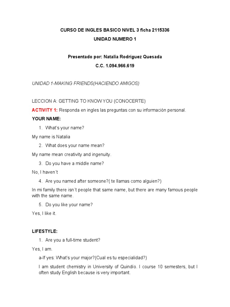 Nivel 3 Unidad 1 | PDF