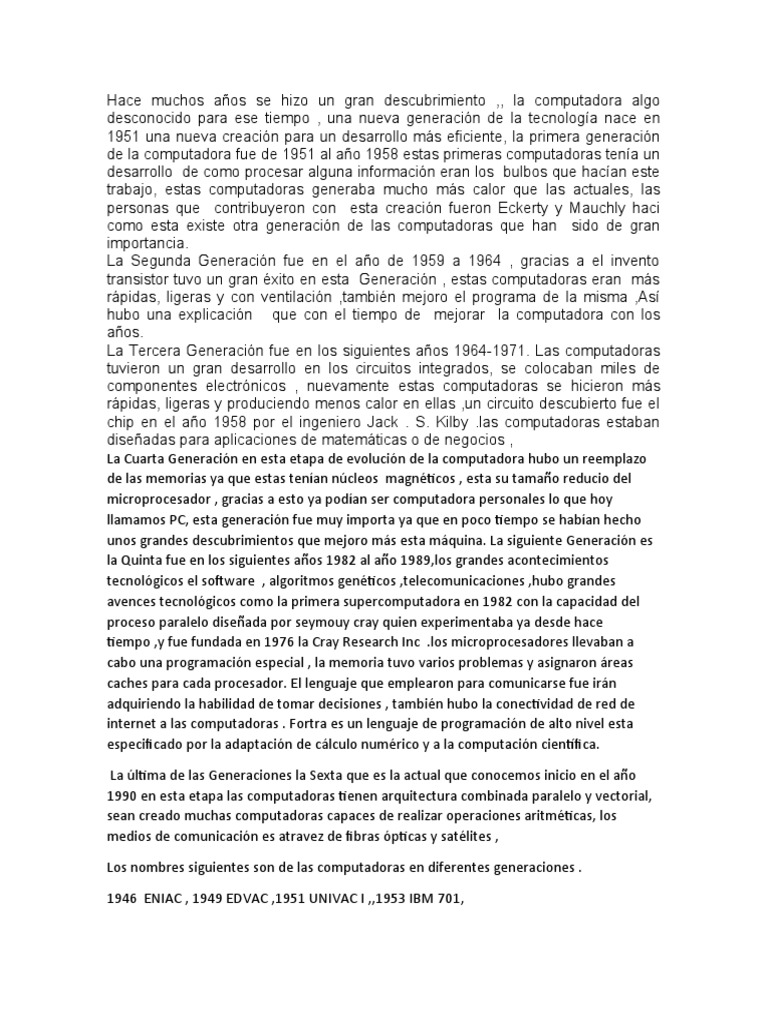 Primera Generación 4 | PDF | Tecnología digital | Ingeniería Informática