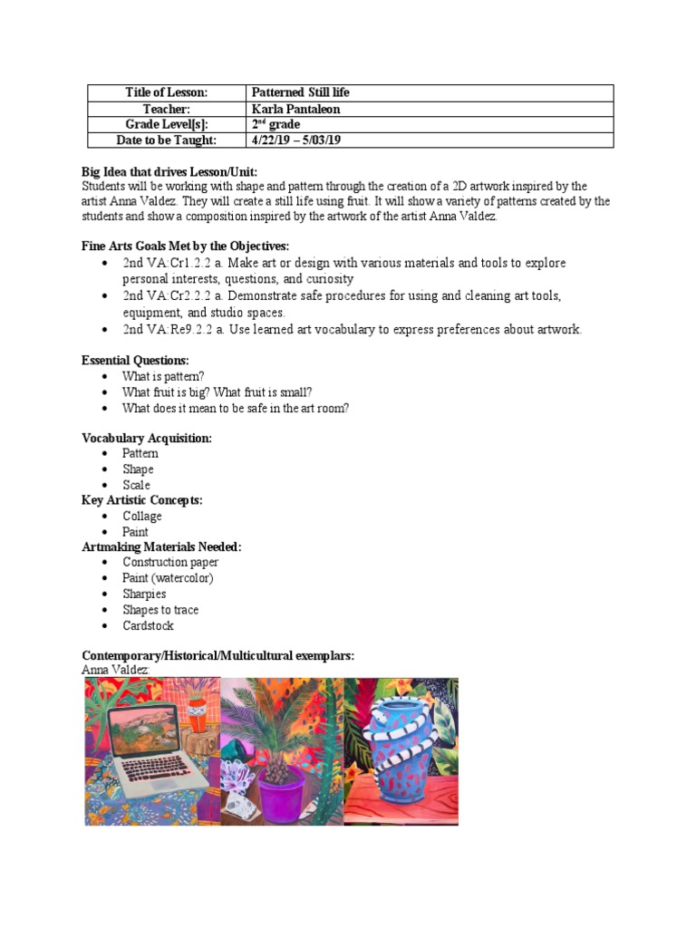 Anna Valdez Still Life 2nd Grade | PDF | Collage | Still Life
