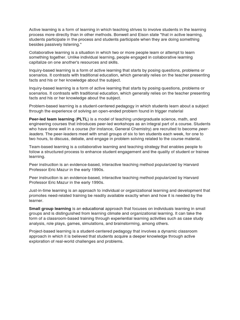 Peer-Led Team Learning (PLTL) Is A Model of Teaching Undergraduate ...