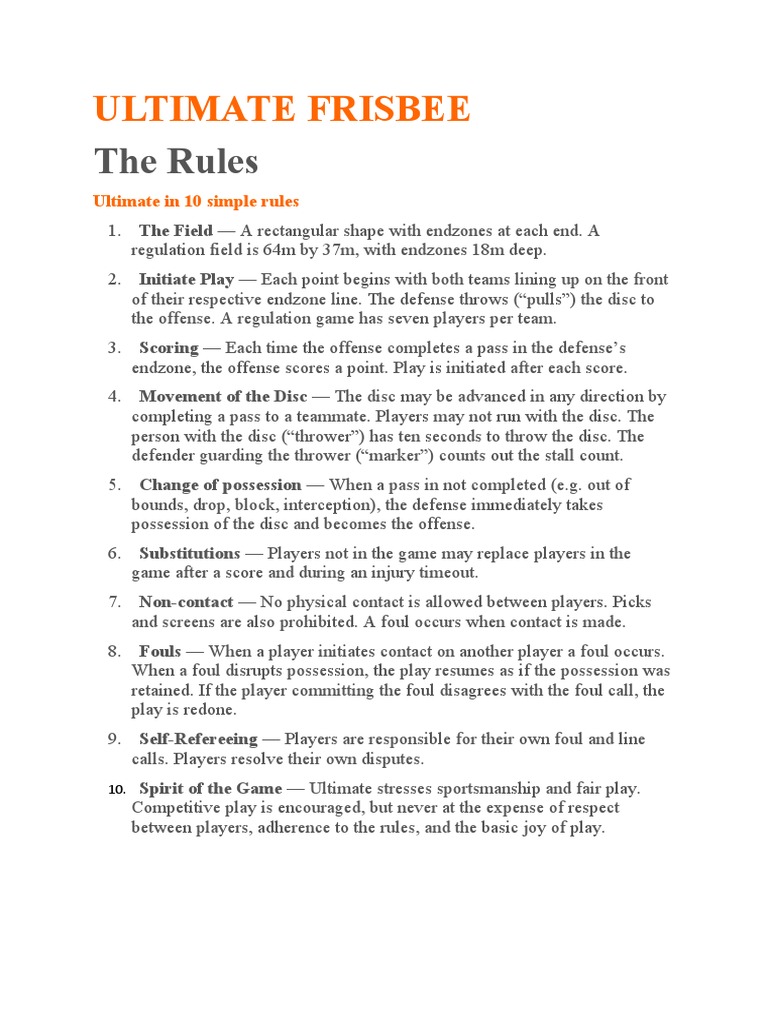 The Rules: Ultimate Frisbee | PDF
