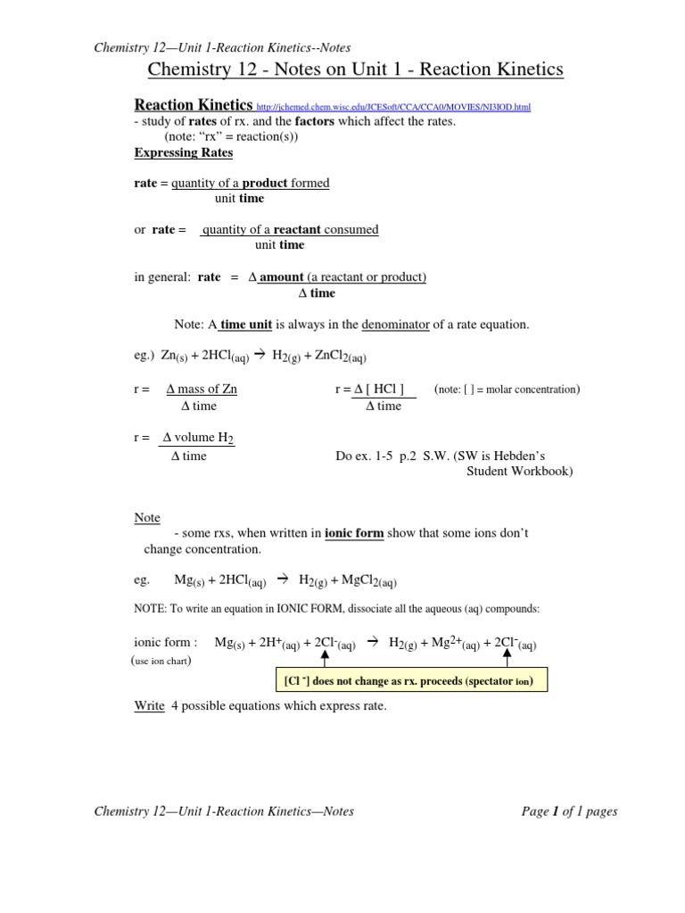 Reaction Rate Unit 1 Notes | PDF | Activation Energy | Chemical Kinetics