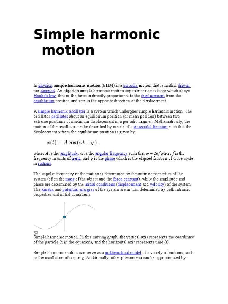 Simple Harmonic Motion | PDF | Quantity | Mass