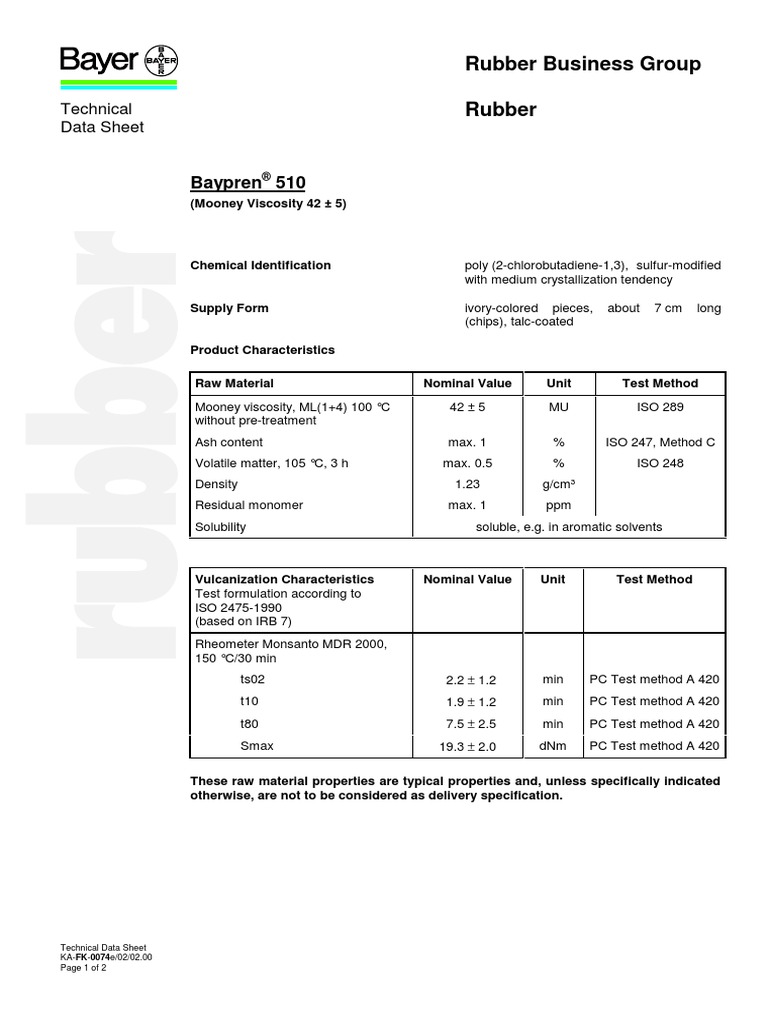 Baypren 510: Rubber Business Group Rubber | PDF | Natural Rubber ...