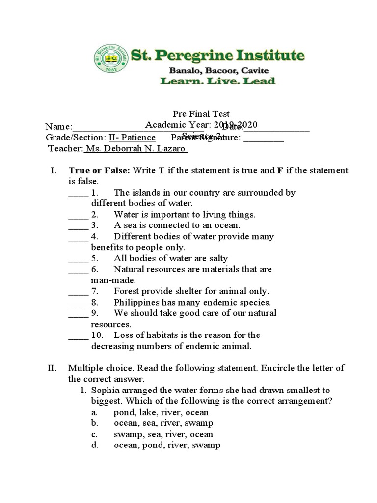 True or False: Write T If The Statement Is True and F If The Statement ...