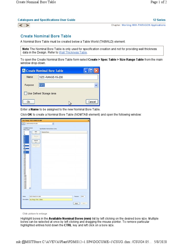 Create Nominal Bore Table: Catalogues and Specifications User Guide 12 Series | PDF